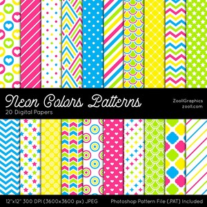 Neon Digital Papers BUNDLE, Digital Papers 12“x12“, PAT File Included ...