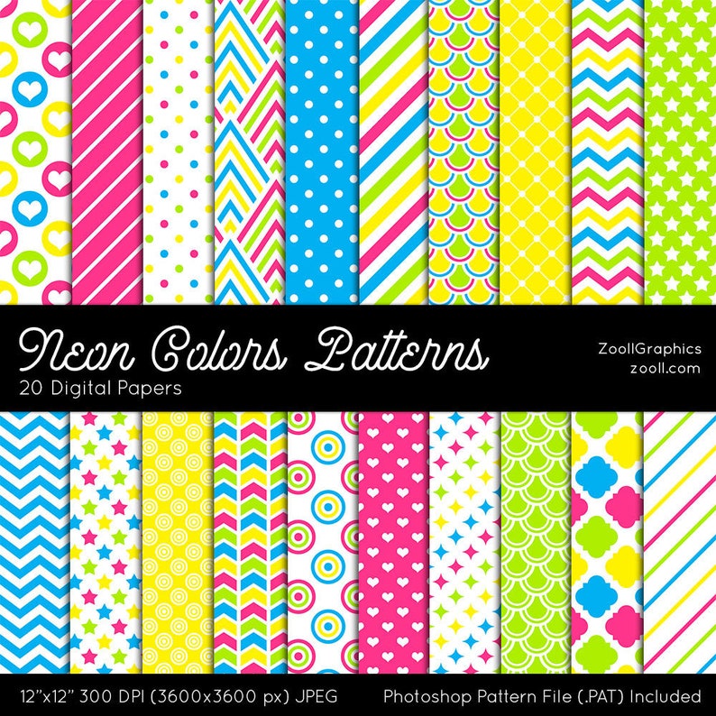 Neon Digital Papers BUNDLE Digital Papers 12x12 PAT File - Etsy