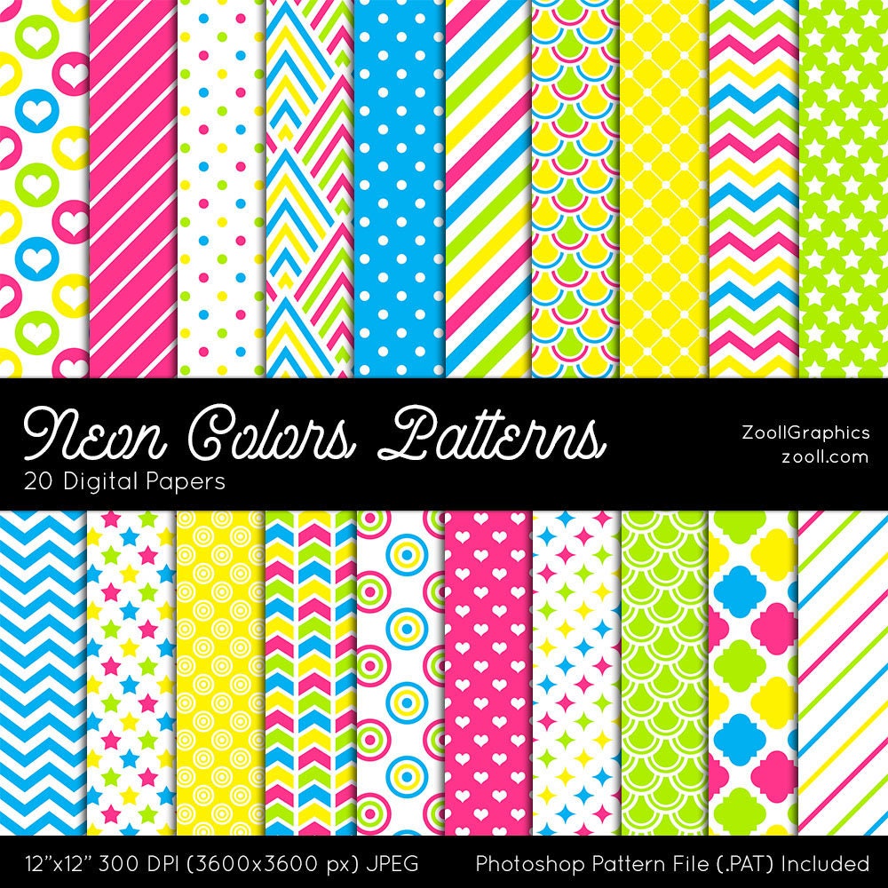 Neon Digital Papers BUNDLE Digital Papers 12x12 PAT File - Etsy