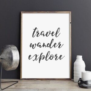 Travel Wander Explore, Printable Art, Inspirational Typography Print ...
