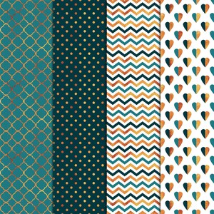 Teal & Copper Patterns, 20 Digital Papers 12“x12“, PAT File Included ...
