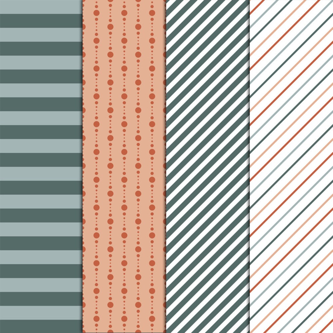 Retro Dots and Stripes Patterns Burnt Orange and Dusty - Etsy