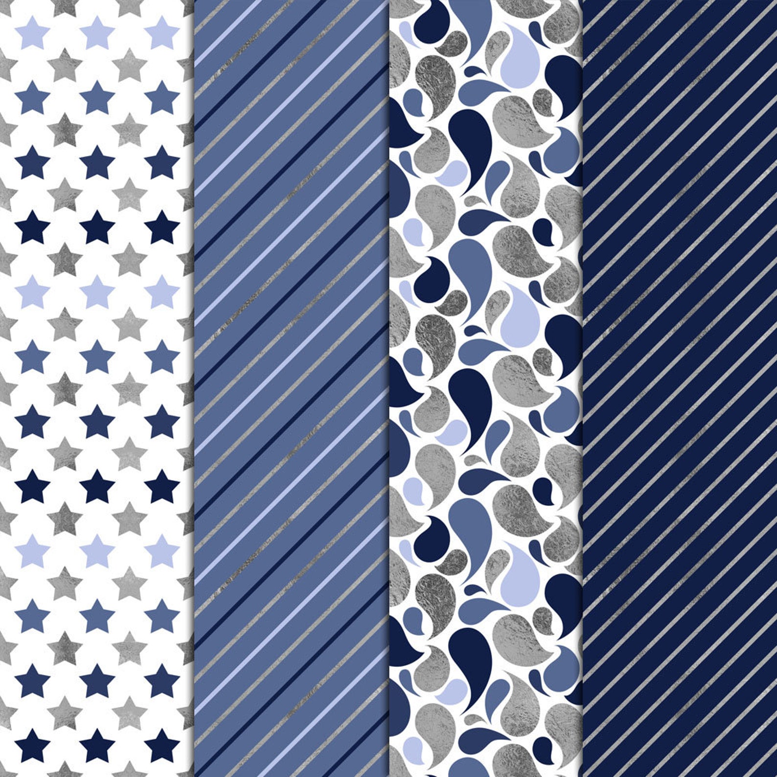 Blue & Silver Patterns, 20 Digital Papers 12“x12“, Photoshop Pattern ...
