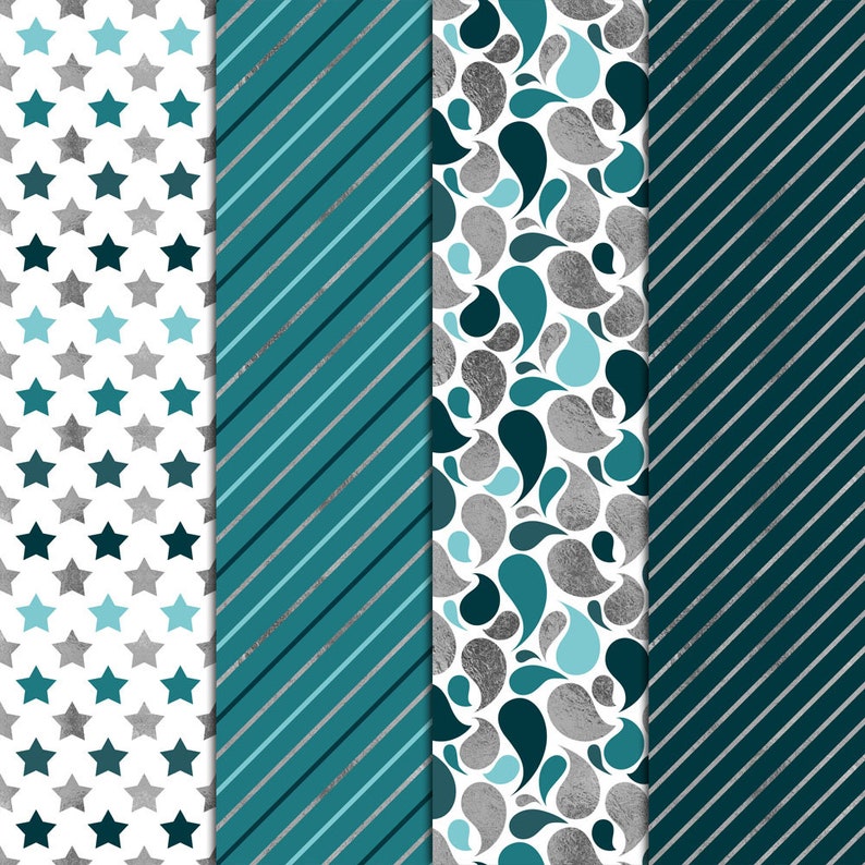 Teal & Silver Patterns 20 Digital Papers 12x12 - Etsy