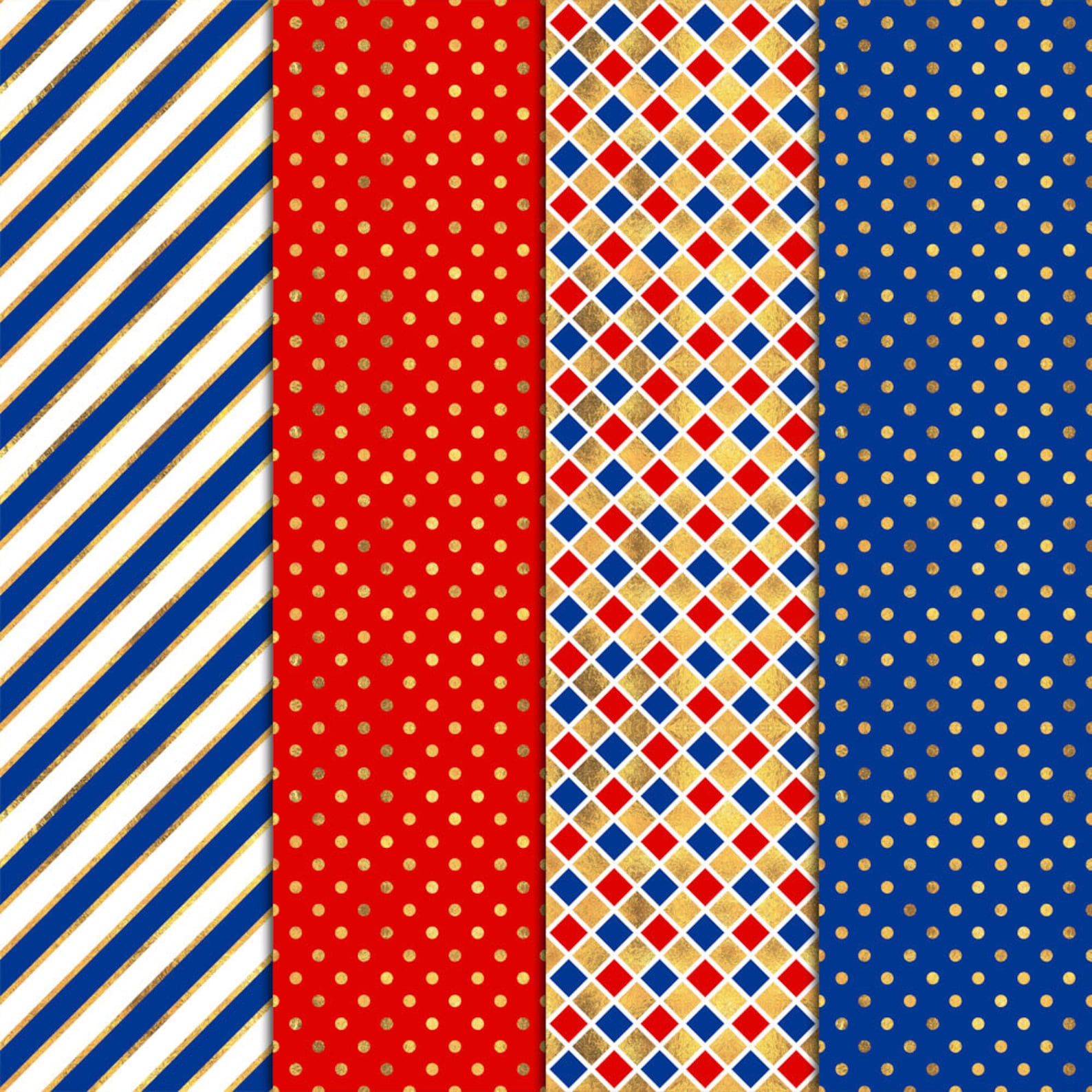 Red Blue & Gold Patterns 20 Digital Papers 12x12 - Etsy
