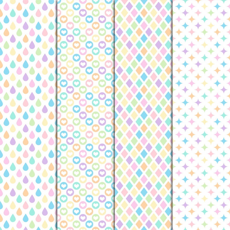 Pretty Pastel Patterns, 20 Digital Papers (12“x12“), Pattern File PAT ...