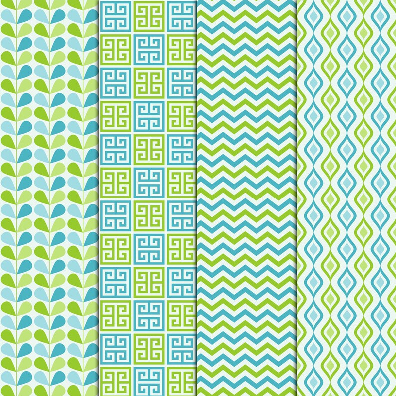 Blue and Green Patterns 20 Digital Papers 12x12 Photoshop | Etsy