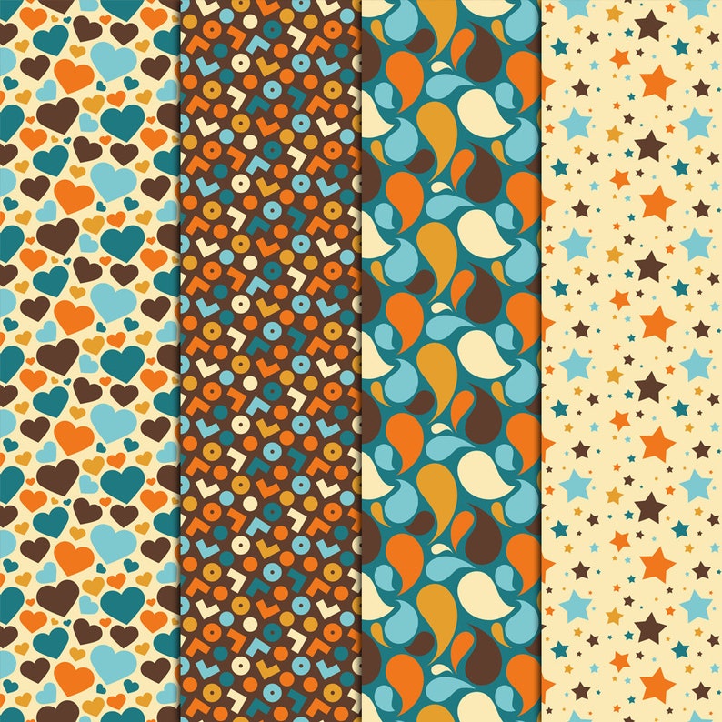 Orange Brown & Teal Patterns 20 Digital Papers 12x12 - Etsy
