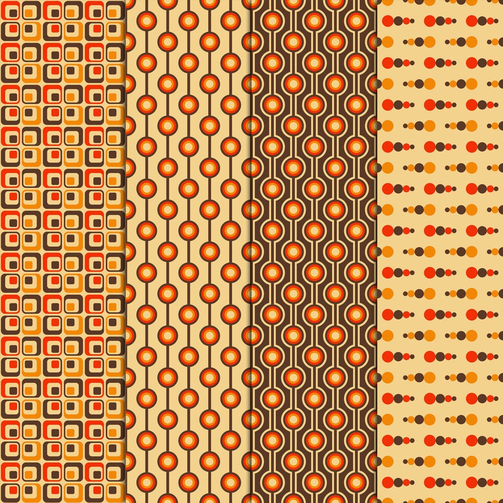 Retro Patterns Red Brown & Orange 60's/70's | Etsy