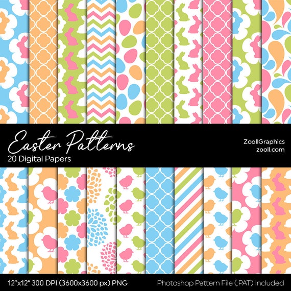 Easter Patterns 20 Digital Papers 12x12 Easter Eggs | Etsy