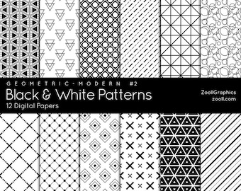 Black & White Patterns Geometric Modern 12 Digital Papers | Etsy