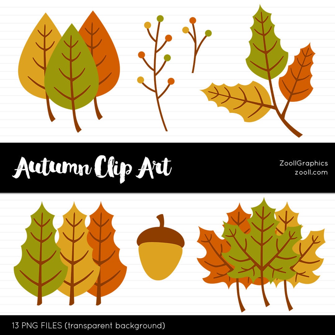 Autumn Clip Art, 13 PNG Files, Fall Leaves, Branches and Acorn ...