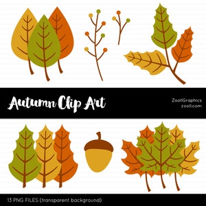 Autumn Clip Art, 13 PNG Files, Fall Leaves, Branches and Acorn ...