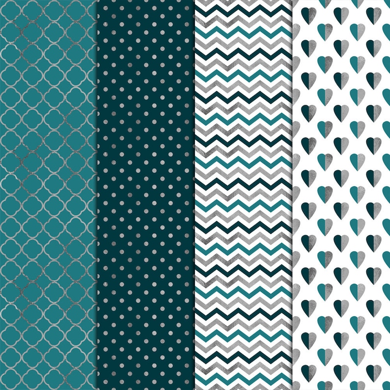 Teal & Silver Patterns 20 Digital Papers 12x12 - Etsy