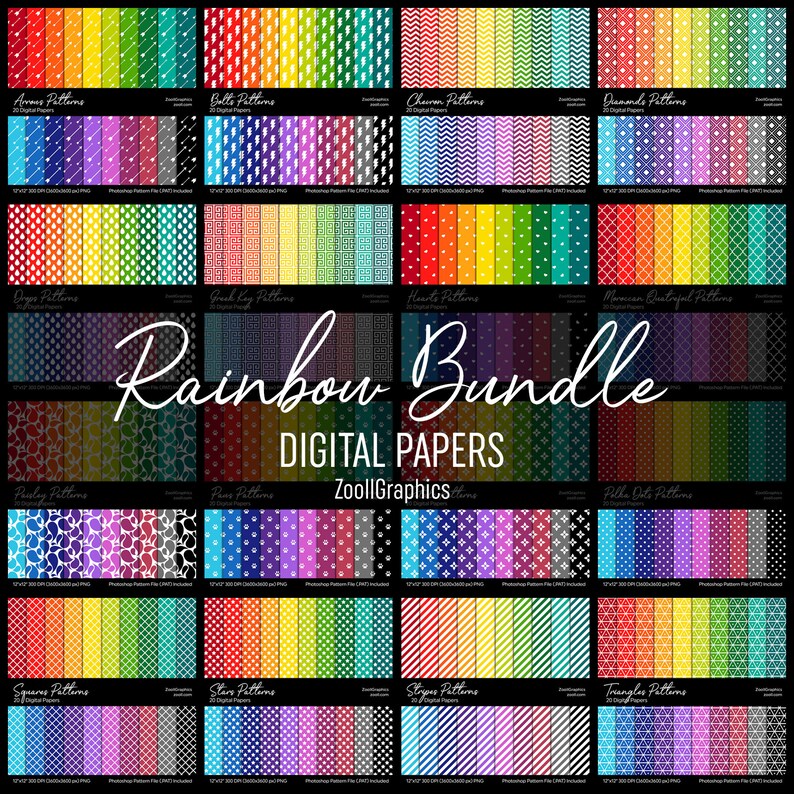 Rainbow Digital Papers BUNDLE Over 300 Digital Papers - Etsy