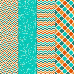 Orange and Teal Patterns, 20 Digital Papers 12x12, Pattern File .PAT ...