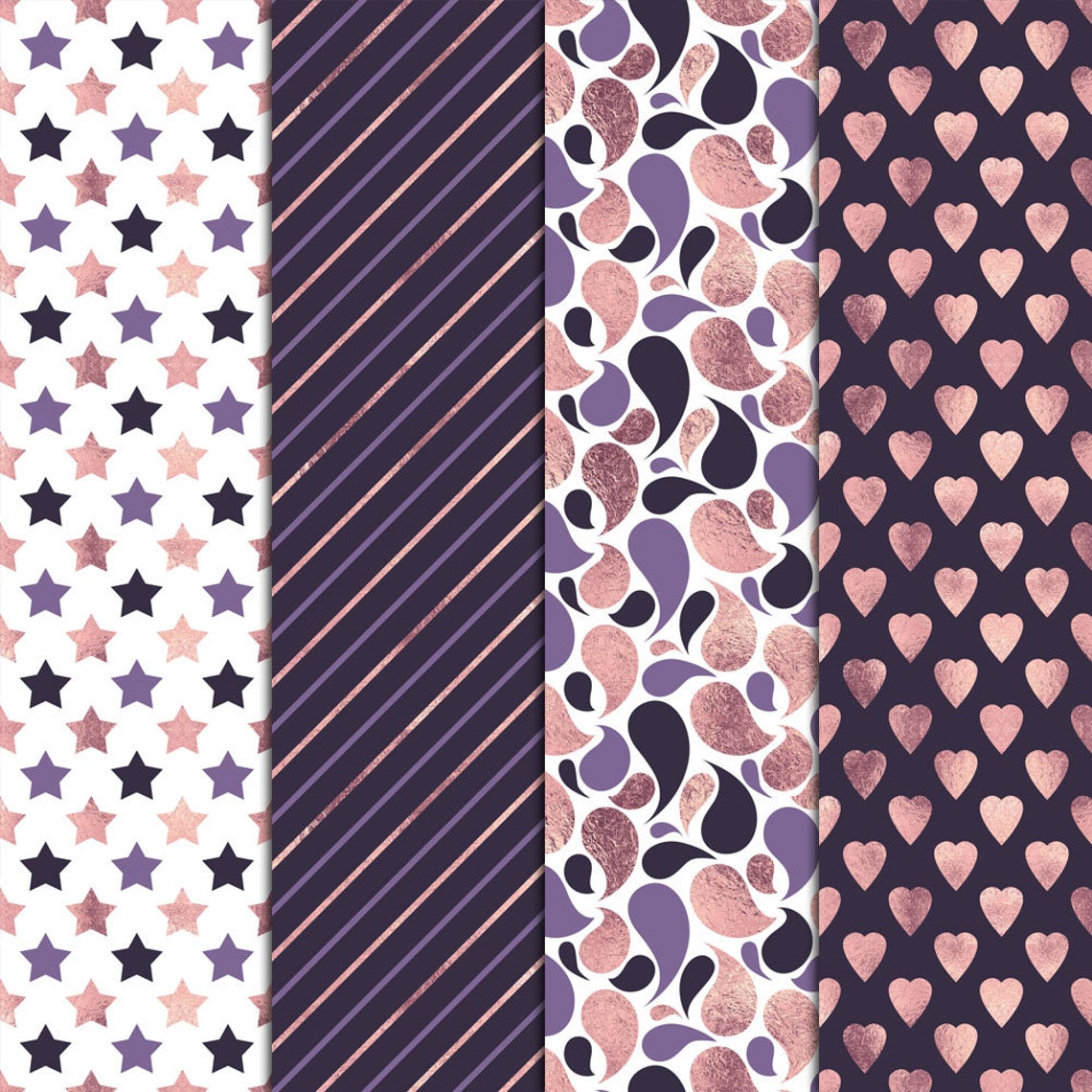 Lavender & Rose Gold Patterns 20 Digital Papers 12x12 PAT - Etsy