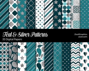 Glamorous Patterns / Teal Black and Silver Goemetric Pattern / - Etsy