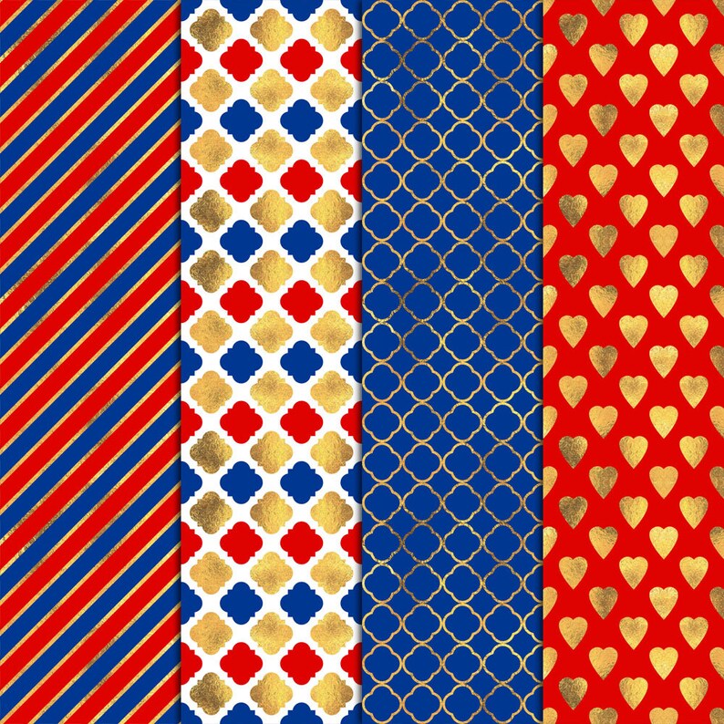 Red Blue & Gold Patterns 20 Digital Papers 12x12 - Etsy