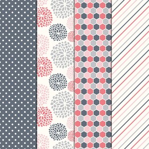 Pink and Gray/grey Patterns, Digital Paper, 20 Digital Papers (12“x12 ...