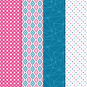 Pink and Blue Patterns, 20 Digital Papers (12“x12“), Pattern File PAT ...