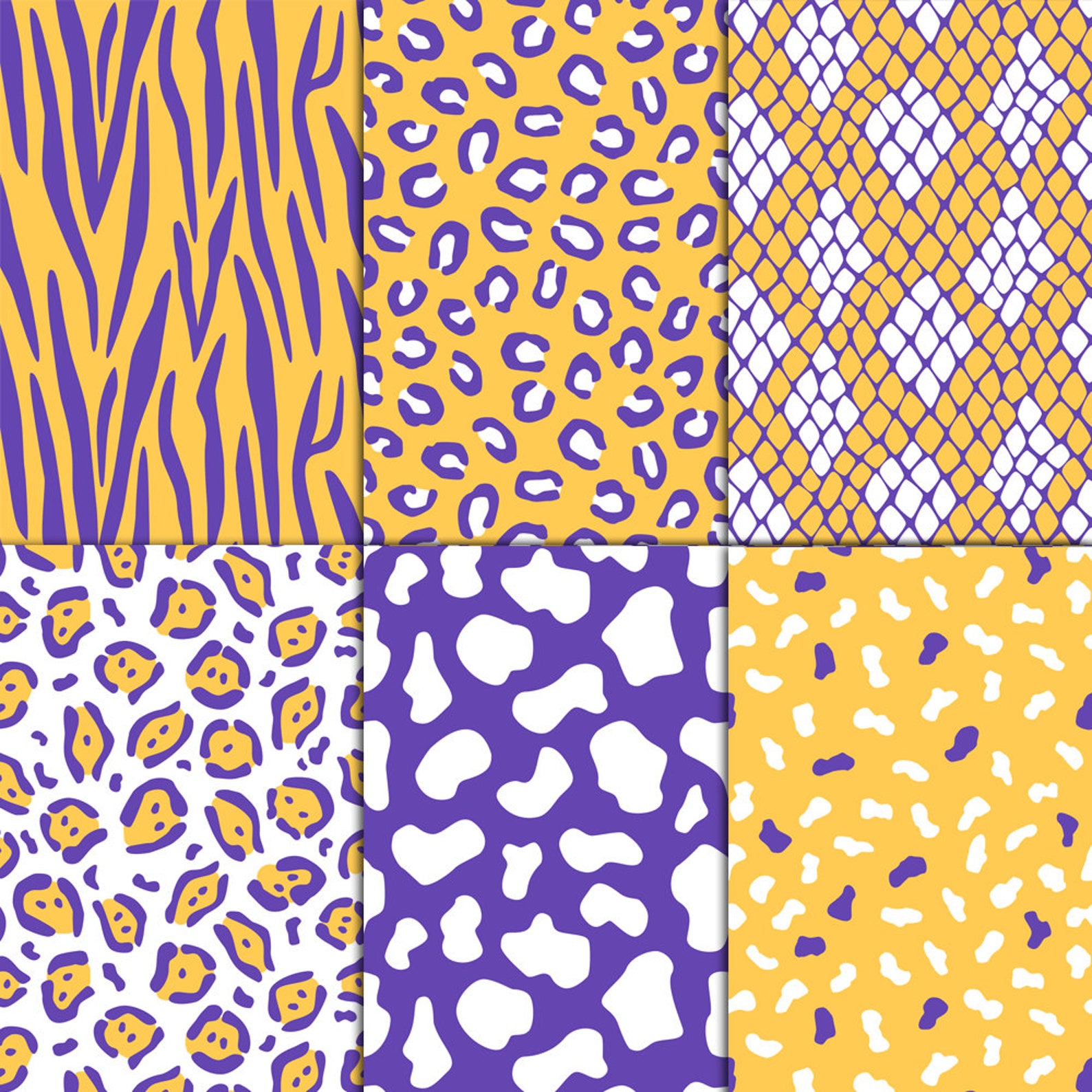 Yellow & Purple Animals Patterns 18 Digital Papers 12x12 | Etsy