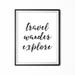 Travel Wander Explore, Printable Art, Inspirational Typography Print ...