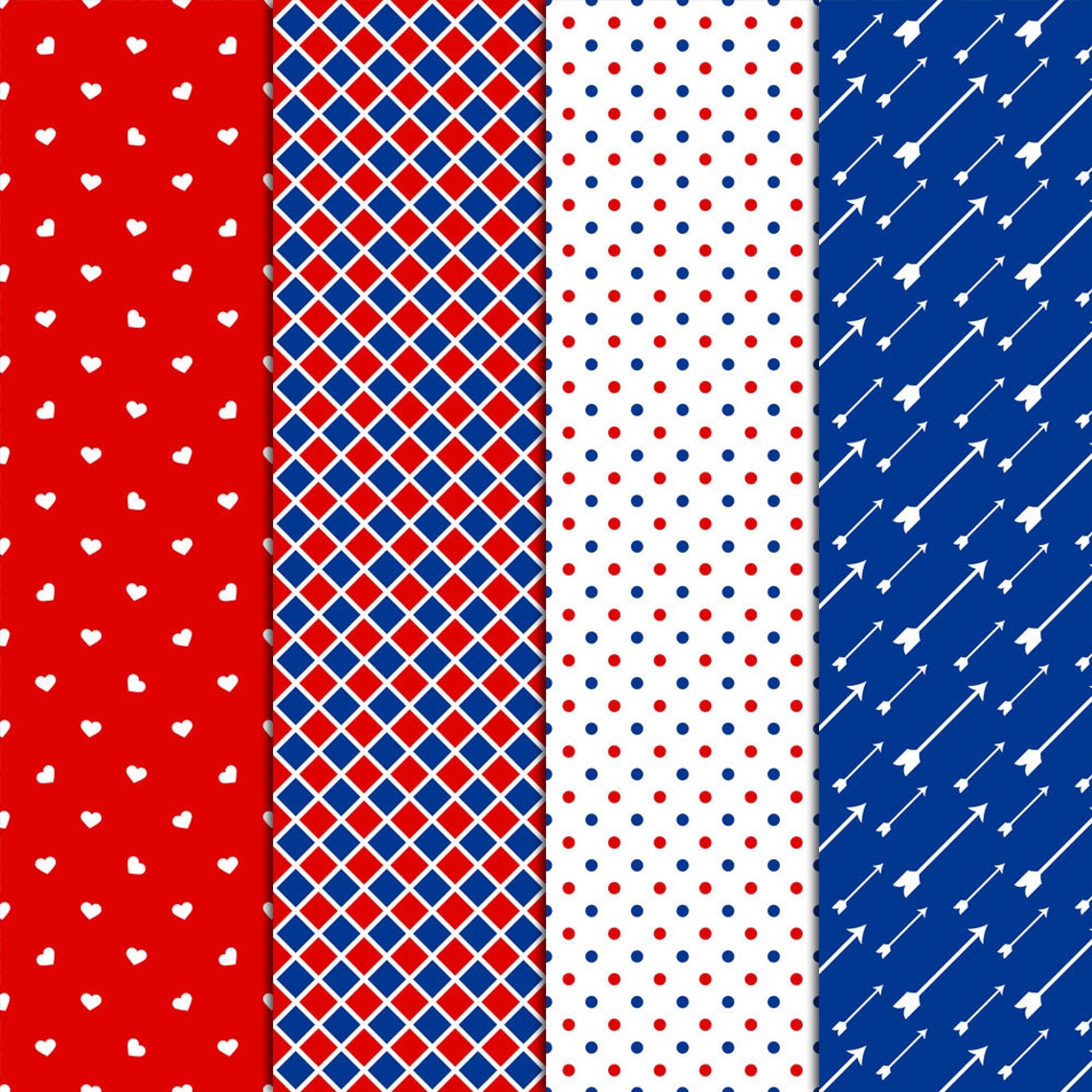 Red, White & Blue Patterns, 20 Digital Papers 12“x12“, Photoshop ...