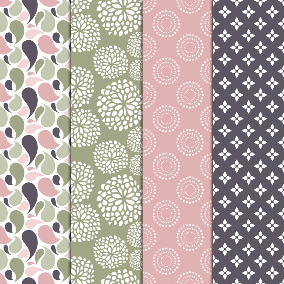 Dusty Pink & Green Patterns 20 Digital Papers 12x 12 | Etsy