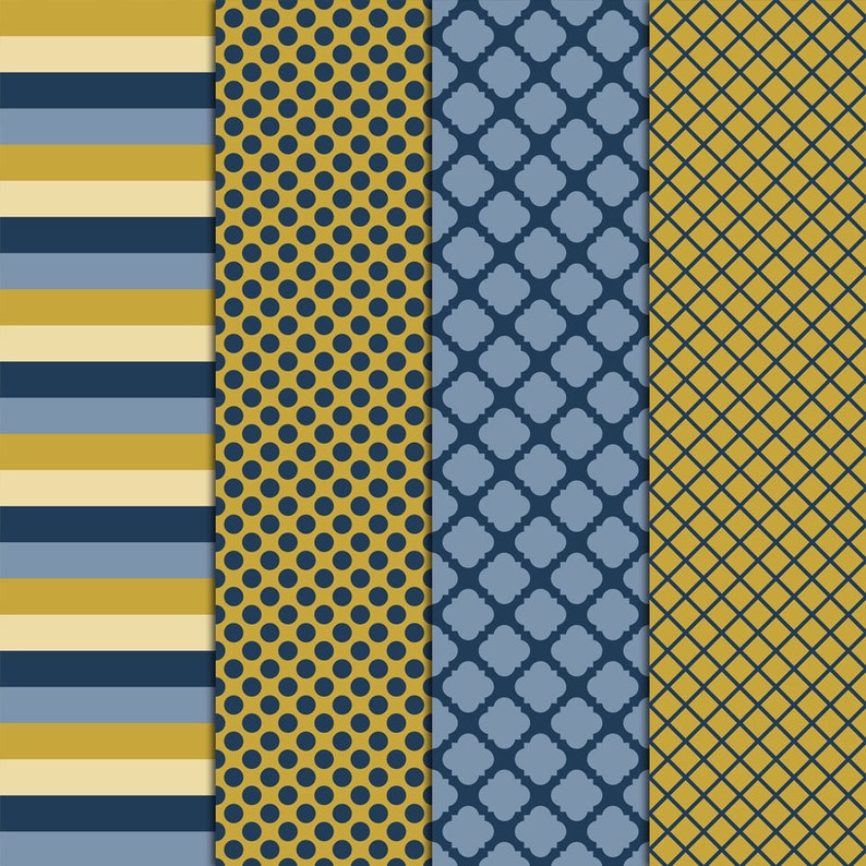 Mustard And Blue Patterns 20 Digital Papers 12x12 PAT | Etsy