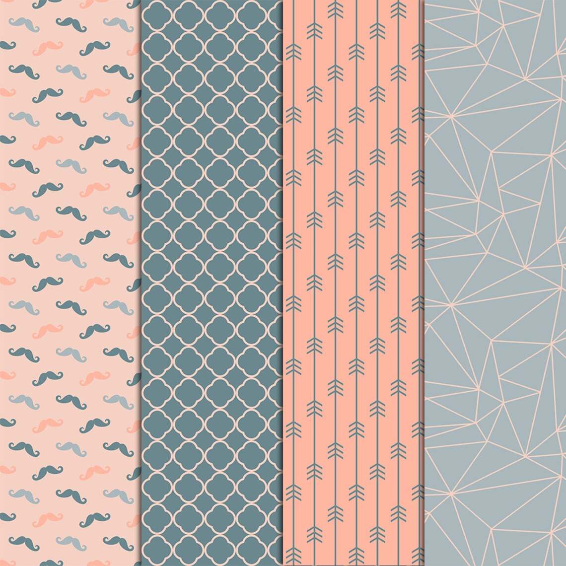 Soft Coral & Smoky Blue Patterns Digital Paper 20 Digital - Etsy