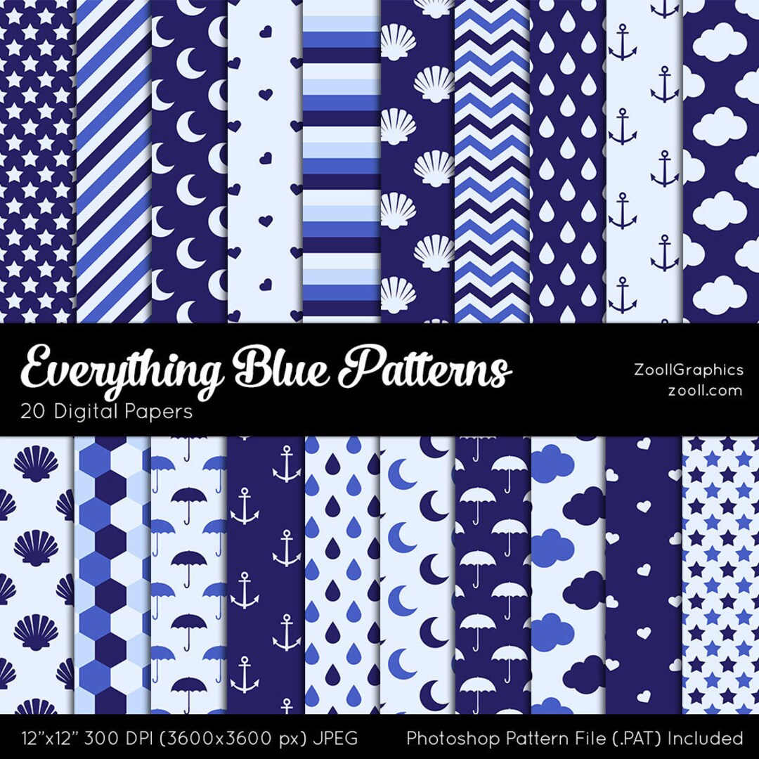 Everything Blue Patterns, 20 Digital Papers 12“x12“, Photoshop Pattern ...
