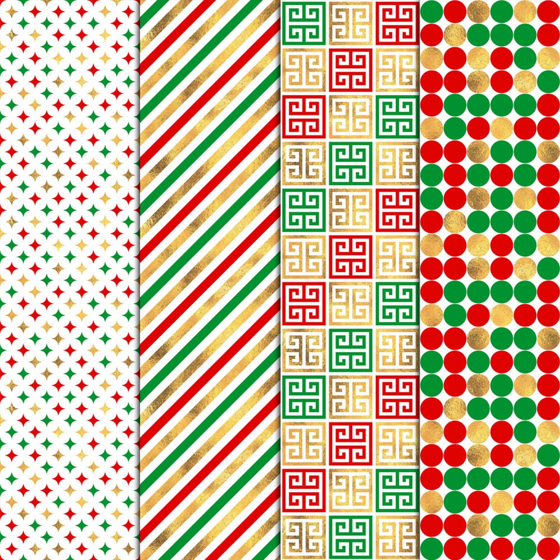 Red Green & Gold Patterns 20 Digital Papers 12x12 | Etsy