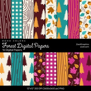 Forest Digital Papers – Boho Colors, 16 Digital Papers 12x12 ...