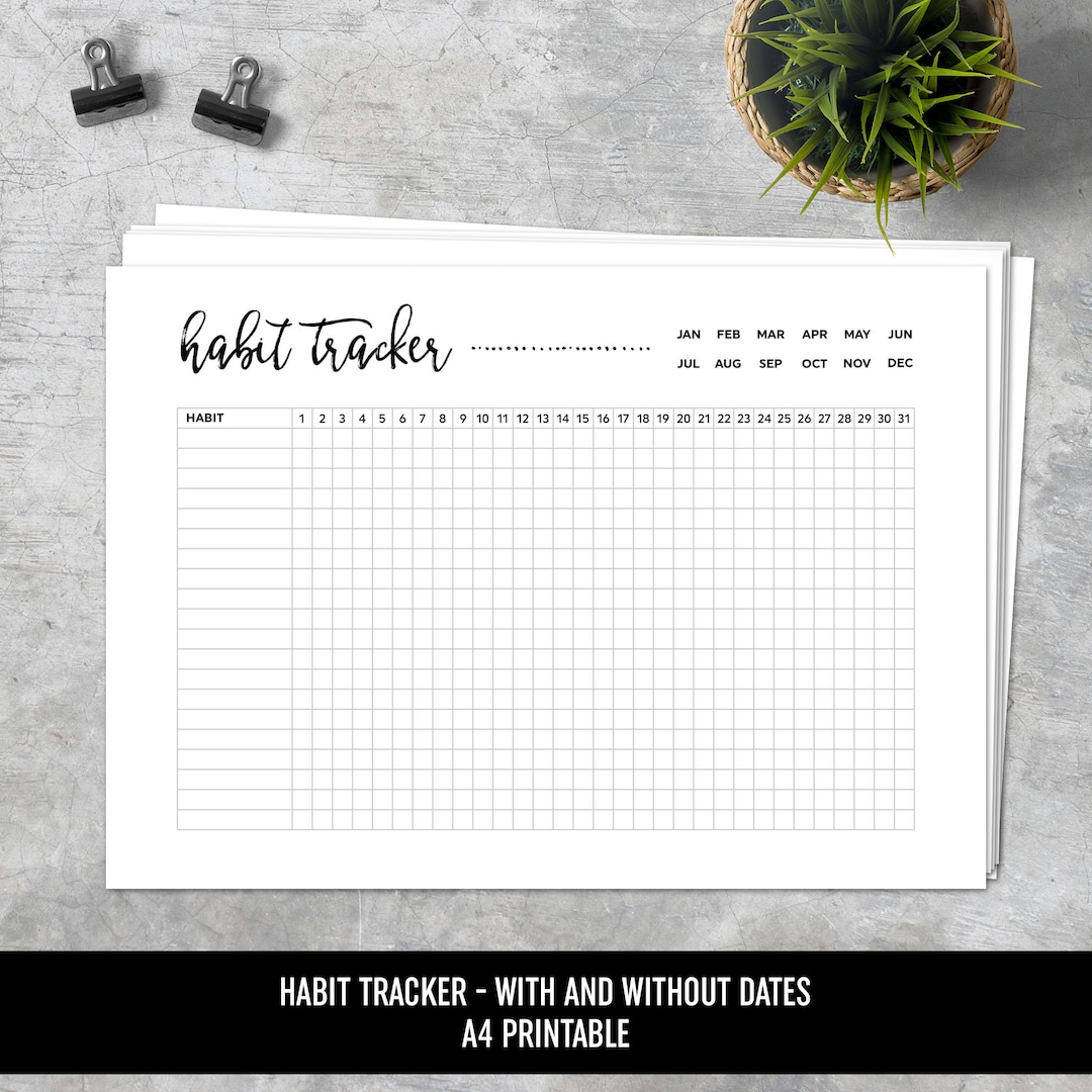 Habit Tracker A4 Printable, Daily Habit Tracker, Monthly Habit Tracker ...