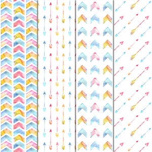 Watercolor Arrows Patterns, 12 Digital Papers (12“x12“), Photoshop ...