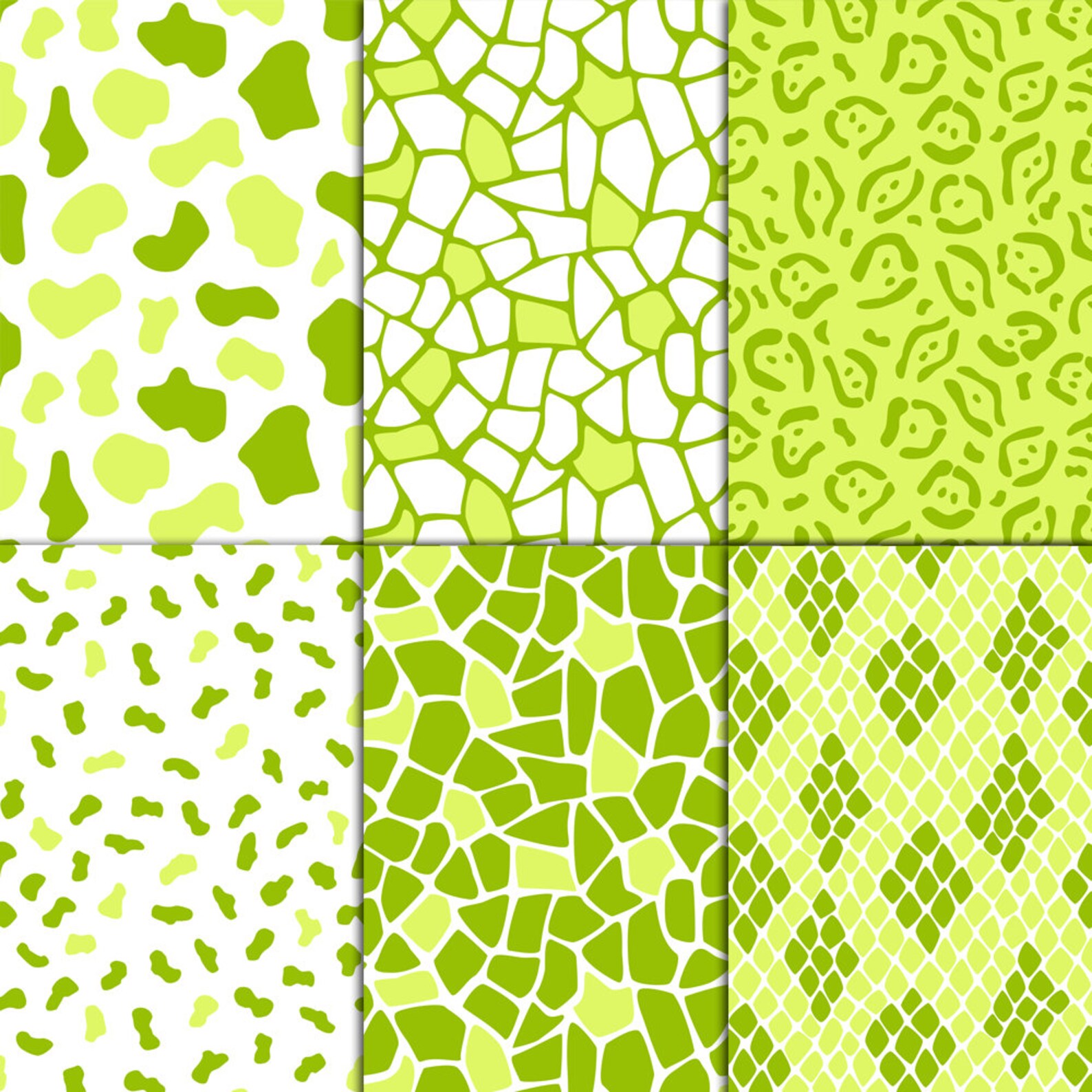 Lime Green Animals Patterns, 18 Digital Papers (12x12), Photoshop ...