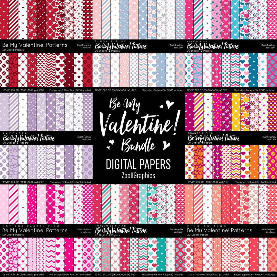 Be My Valentine BUNDLE, Over 150 Digital Papers, 12"x12", Romantic ...