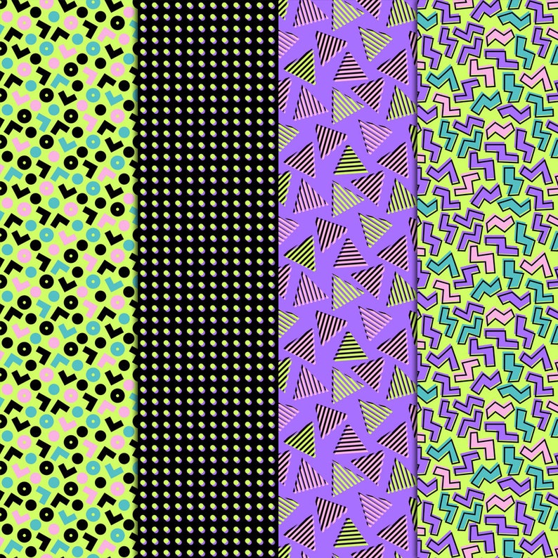 80's Retro Patterns, 80's/90's Patterns, 16 Digital Papers 12"x12", PAT ...