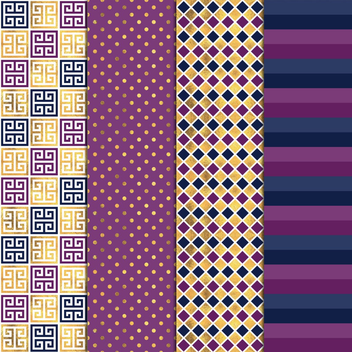 Purple, Blue & Gold Patterns, 20 Digital Papers 12“x12“, Photoshop ...