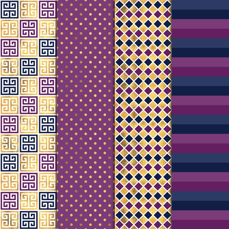 Purple, Blue & Gold Patterns, 20 Digital Papers 12“x12“, Photoshop ...