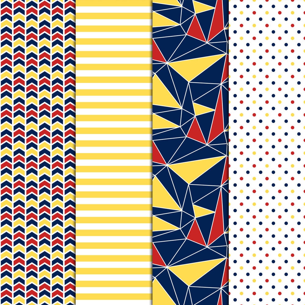 Red Blue & Yellow Patterns 20 Digital Papers 12x12 | Etsy
