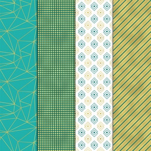 Turquoise and Gold Patterns, 16 Digital Papers (12“x12“), Photoshop ...