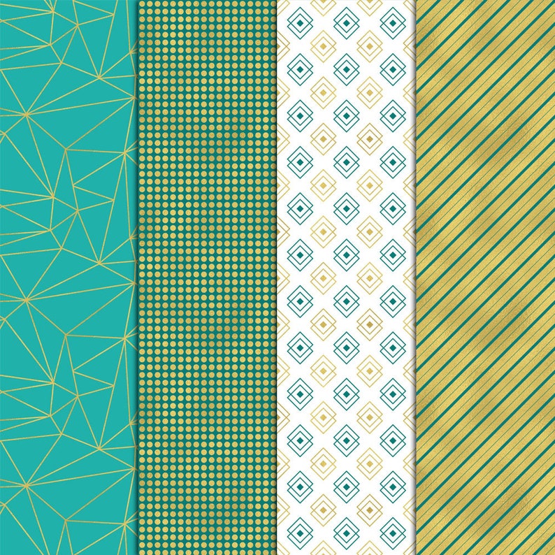Turquoise and Gold Patterns 16 Digital Papers 12x12 - Etsy