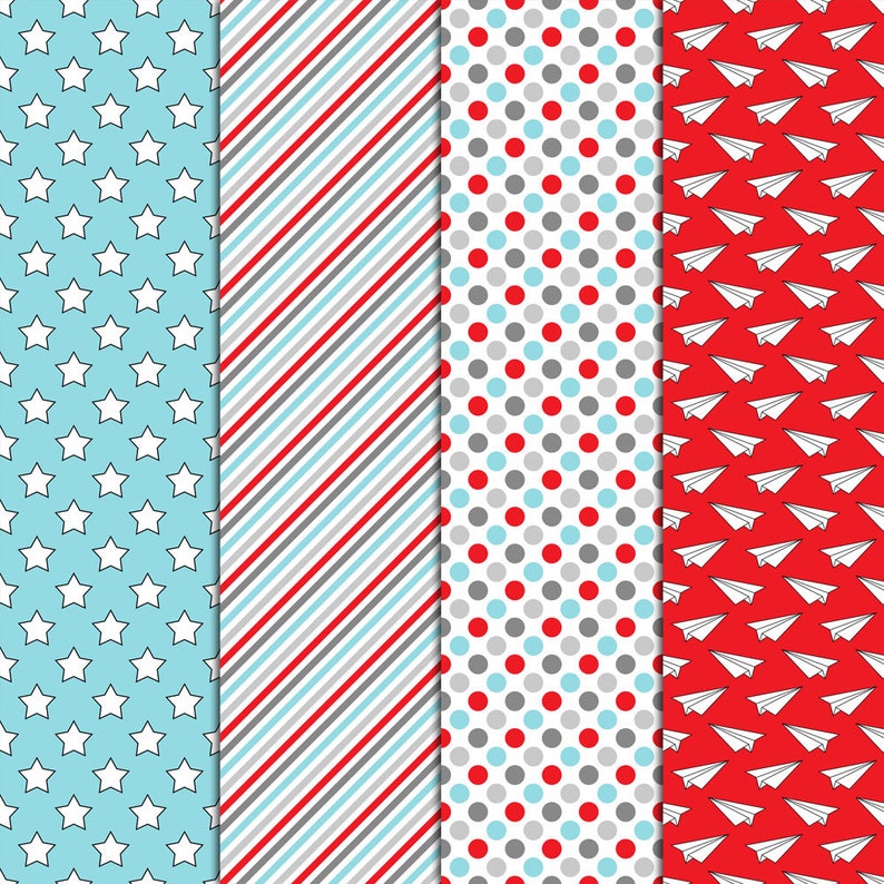 Red Blue and Gray Patterns 20 Digital Papers 12x12 - Etsy