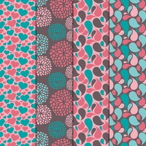 Pink, Teal & Brown Patterns, 20 Digital Papers (12“x12“), Photoshop ...