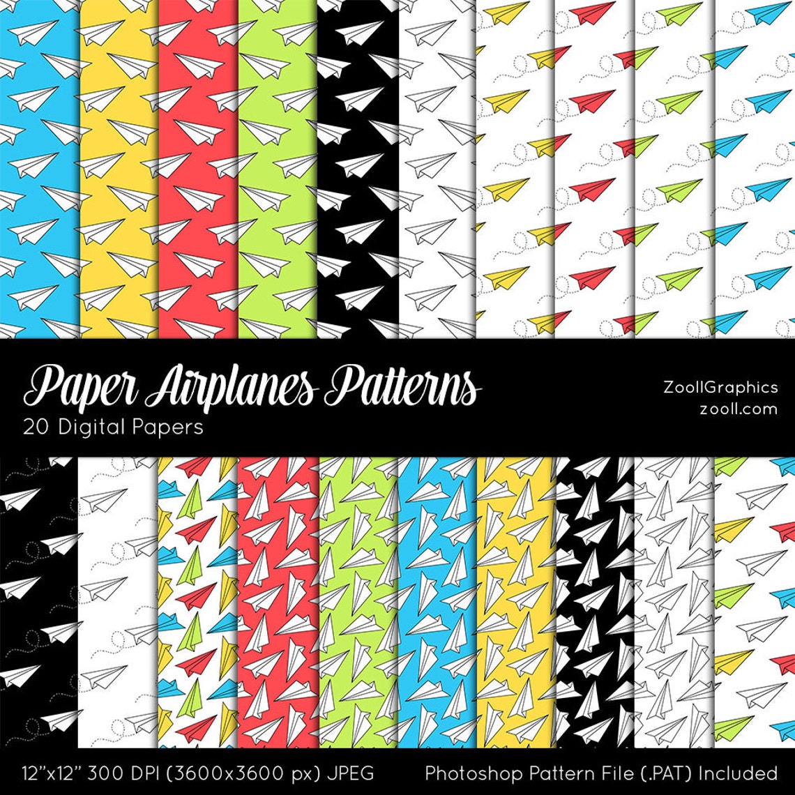 Paper Airplanes Patterns 20 Digital Papers 12x12 - Etsy