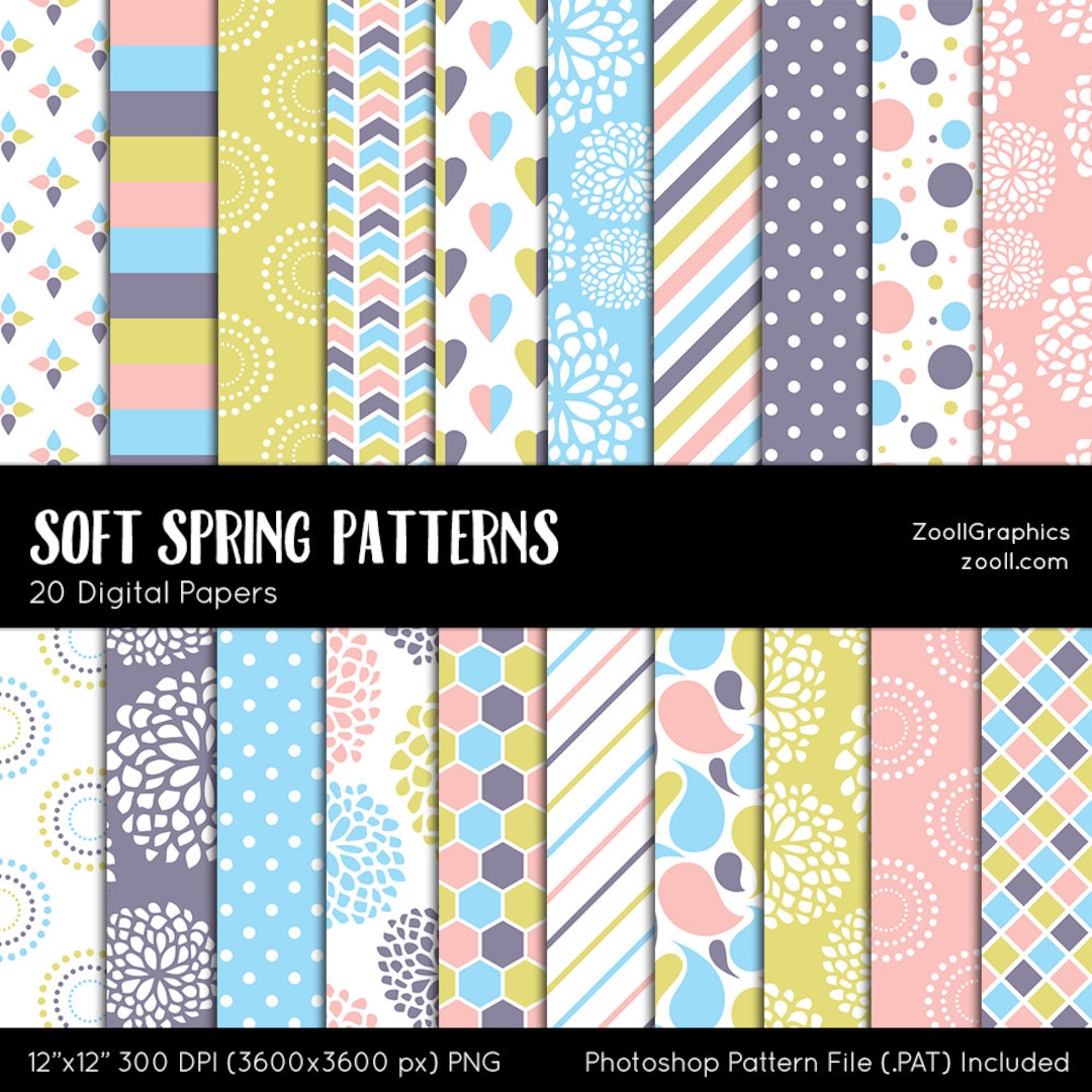 Soft Spring Patterns, 20 Digital Papers (12“x12“), Photoshop Pattern ...
