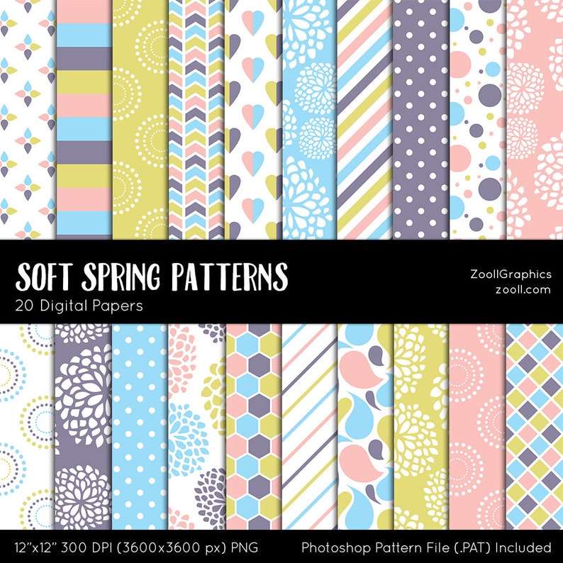 Soft Spring Patterns 20 Digital Papers 12x12 Photoshop - Etsy