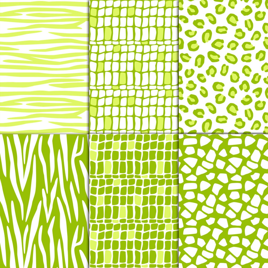 Lime Green Animals Patterns, 18 Digital Papers (12x12), Photoshop ...
